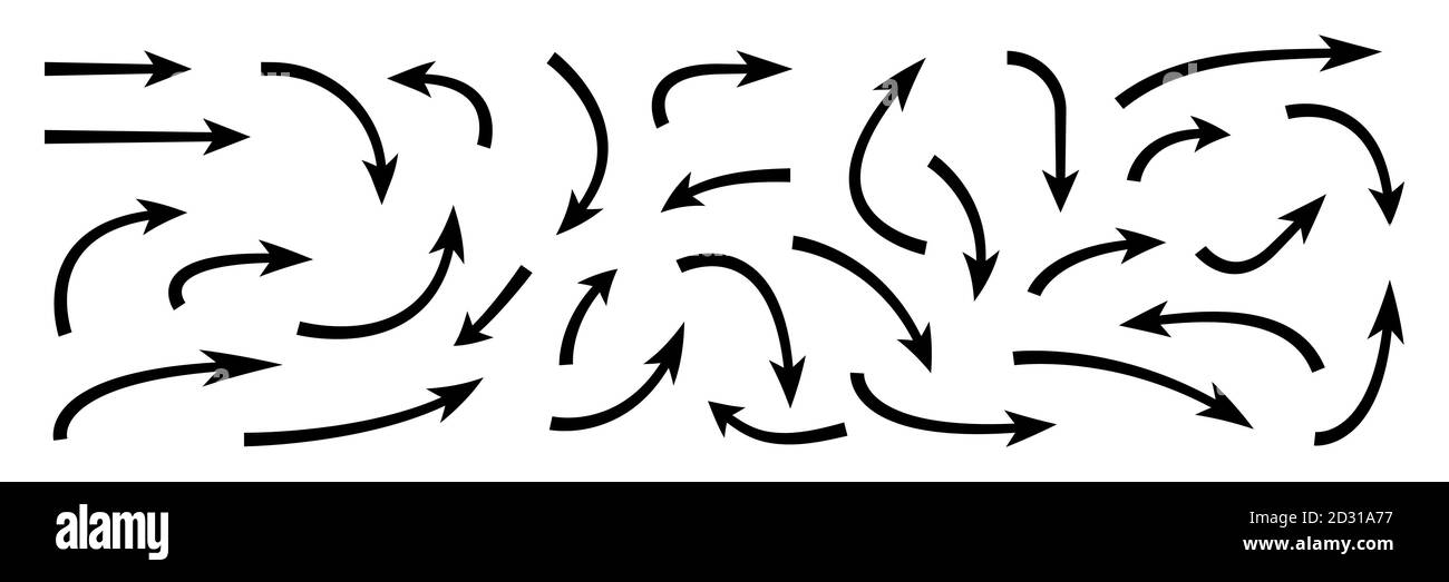 Hand drawn curved arrows. Sketch doodle style. Collection of vector ...