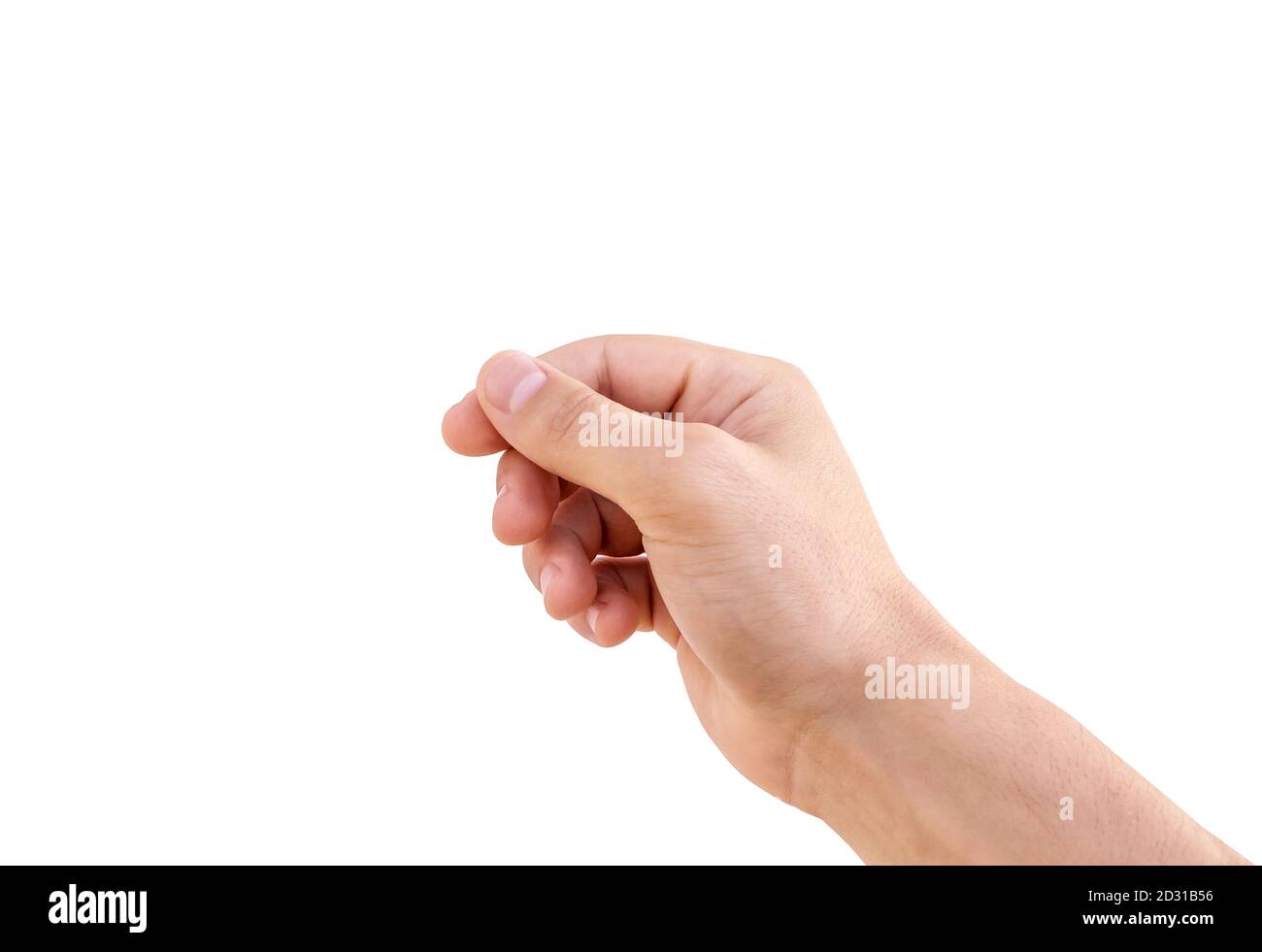 Empty man hand sign isolated on white background. Man hand holding ...