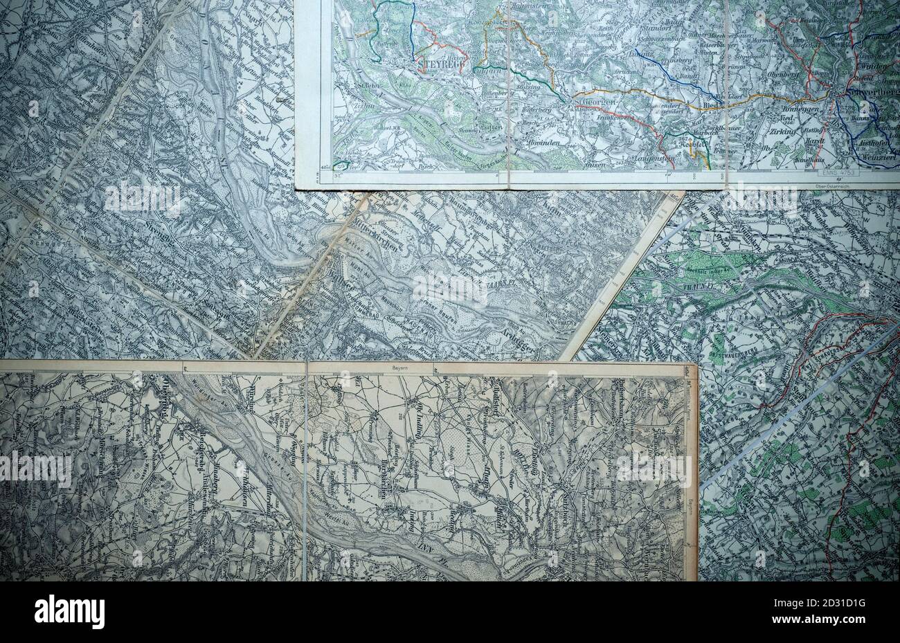 ENNS, AUSTRIA - JUN 11, 2013: old maps showing the riverbeds of Danube ...
