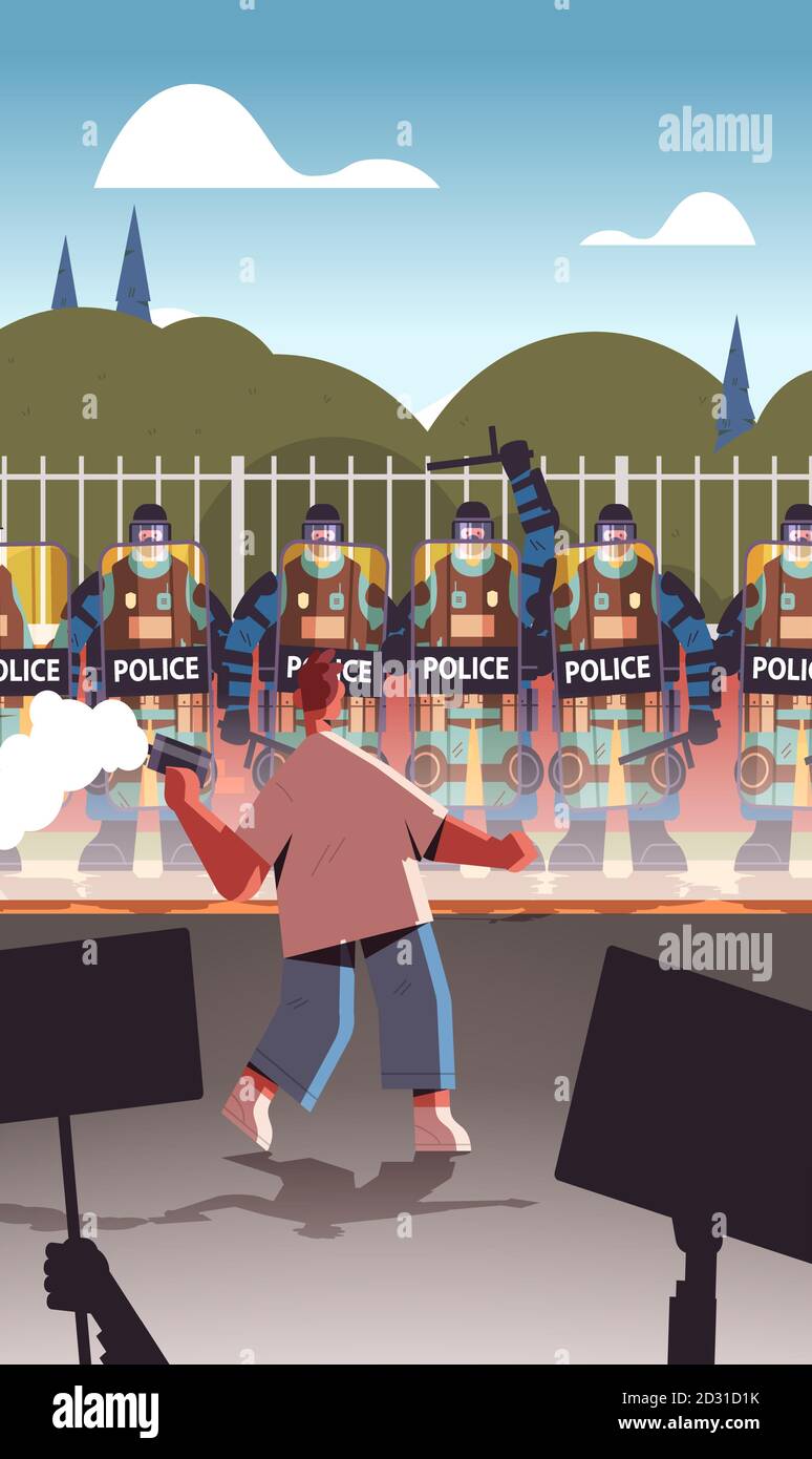 policemen in full tactical gear riot police officers controlling street ...