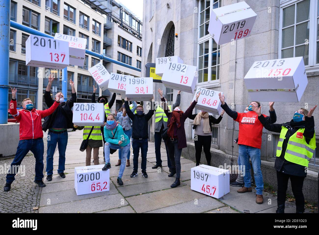 07 October 2020, Saxony, Dresden: Participants in a token strike by ...
