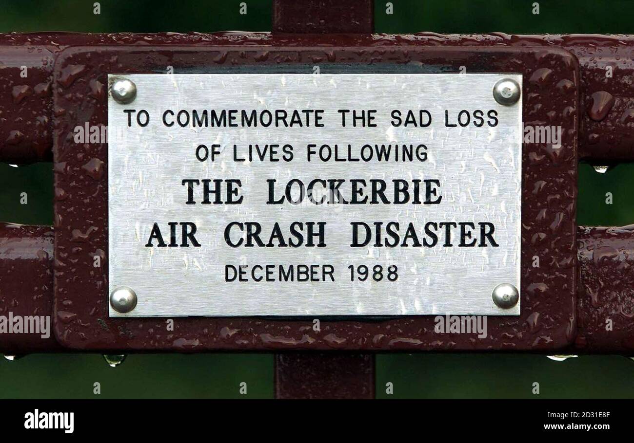 A plaque at the Lockerbie Memorial Garden in Lockerbie. Two Libyans ...