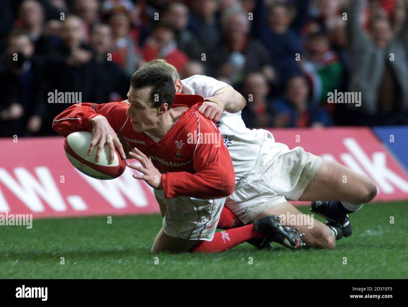 Welsh scrum half rob howley dives first welsh try hi-res stock ...