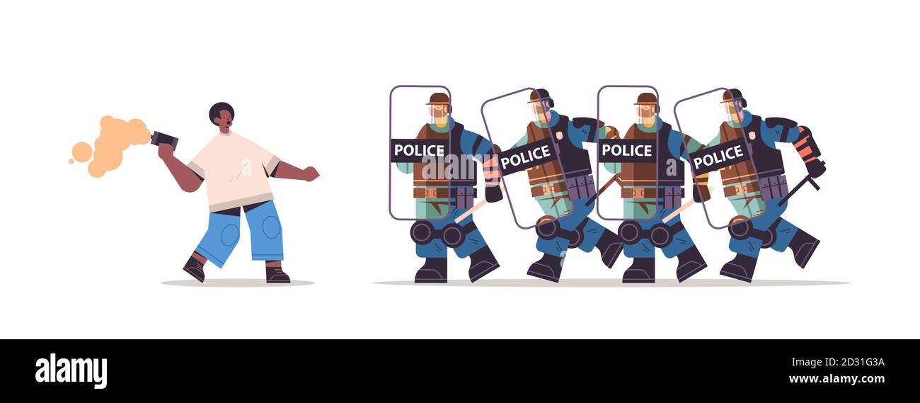 policemen in full tactical gear riot police attacking african american ...