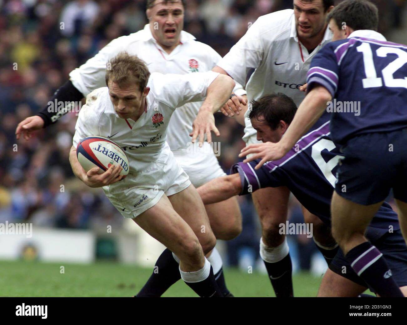 Sport rugby union action tackling martin leslie hi-res stock ...