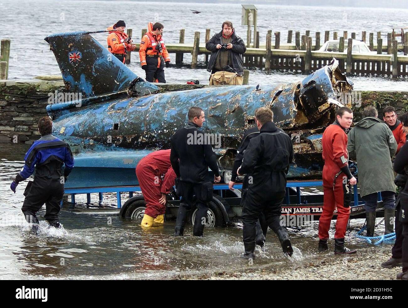 The wreckage of Donald Campbell's jet-powered boat Bluebird brought to ...