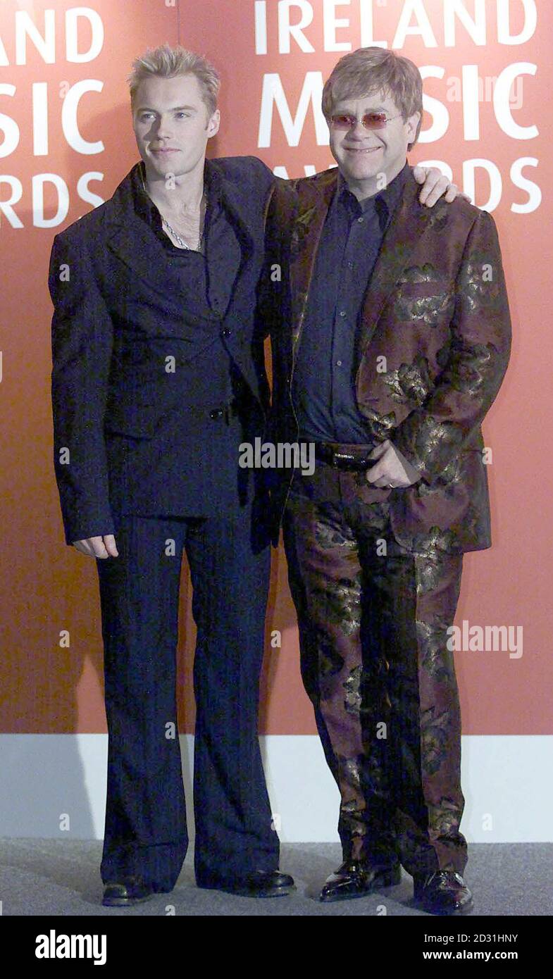 Pop stars Ronan Keating (left) and Elton John at Meteor Ireland Music ...