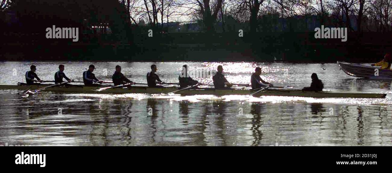 The Oxford University rowing team train on the Thames before the 2001 ...