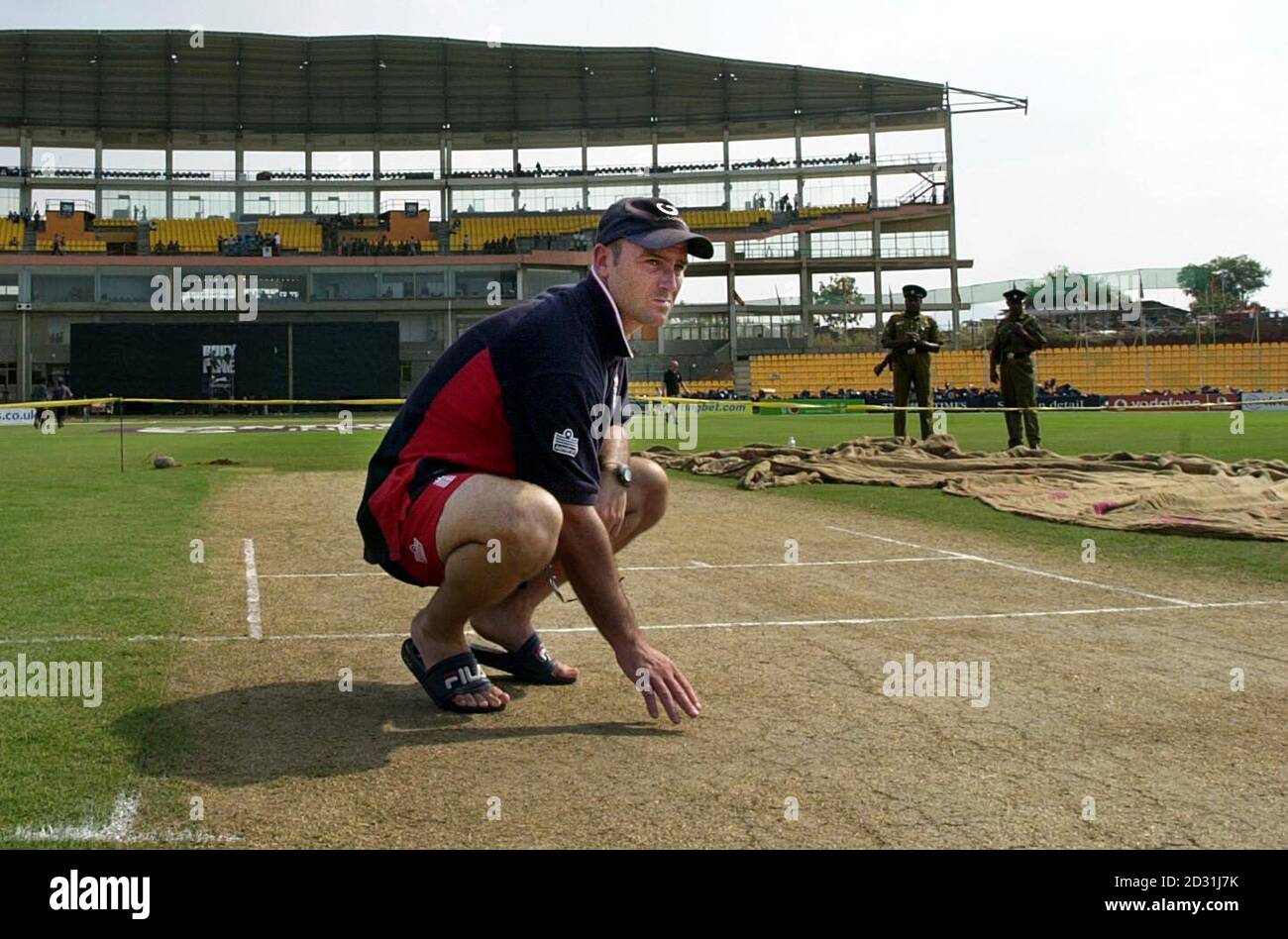 England cricket captain Graham Thorpe checks the wicket at the new ...