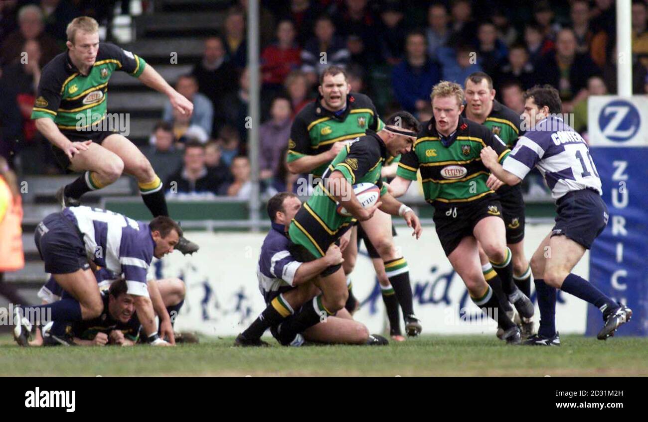 Bristols david rees low centre tackles andrew blowers northampton hi ...