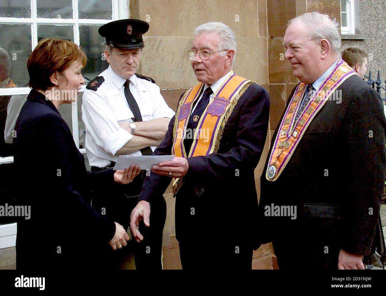 Portadown District Master Harold Gracey hands over a letter of protest ...
