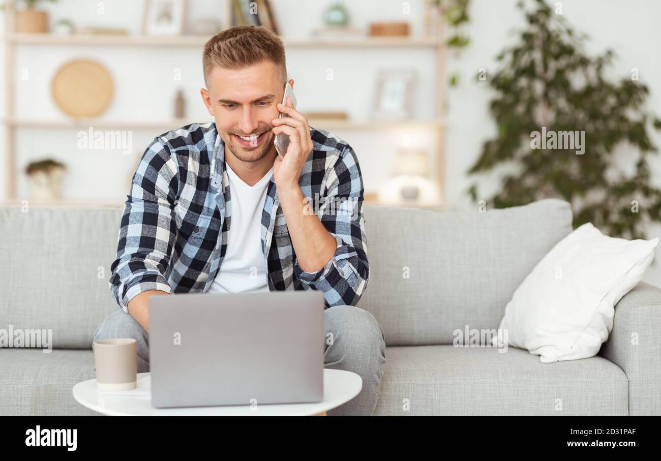 Portrait happy guy client sitting hi-res stock photography and images ...