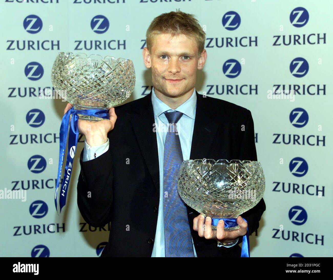 Bath's Iain Balshaw with the awards for best try of the competition and ...