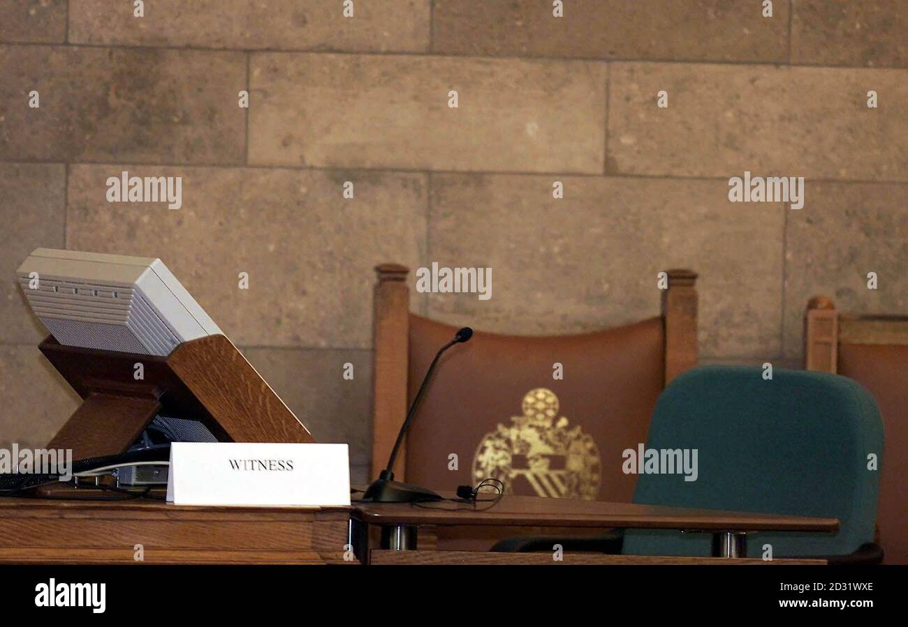 The witness stand at the Shipman Inquiry in Manchester Town Hall that ...