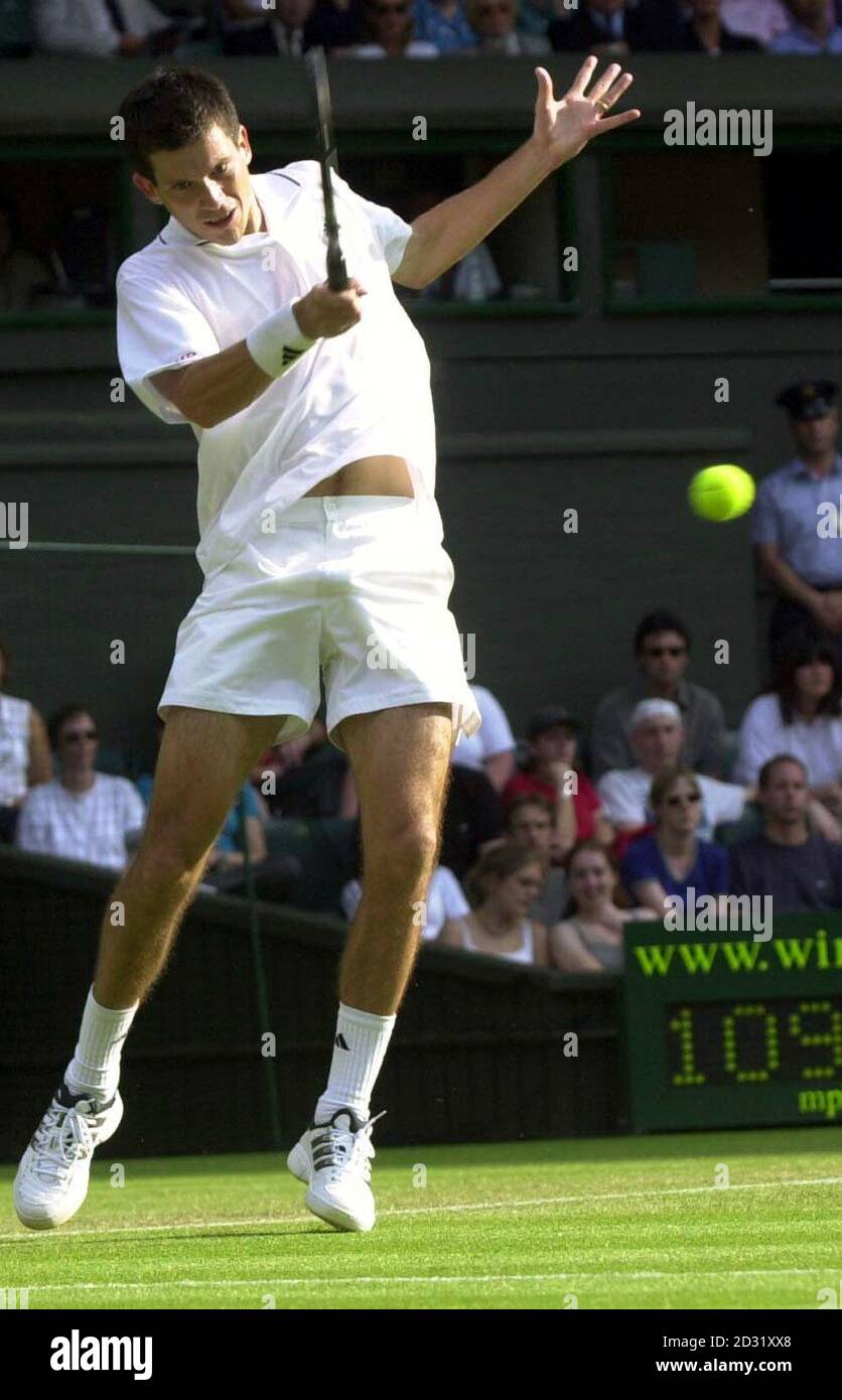 Martin lee in action against countryman tim henman hi-res stock ...