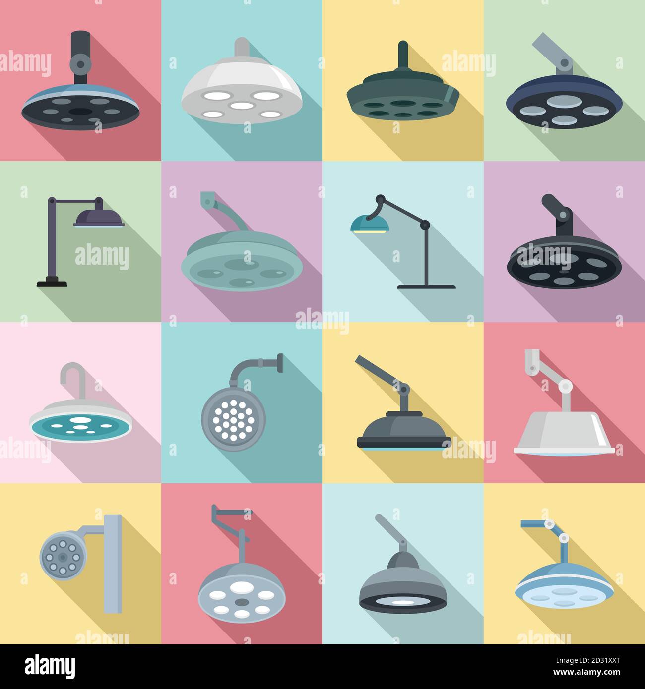 Surgical light icons set. Flat set of surgical light vector icons for ...