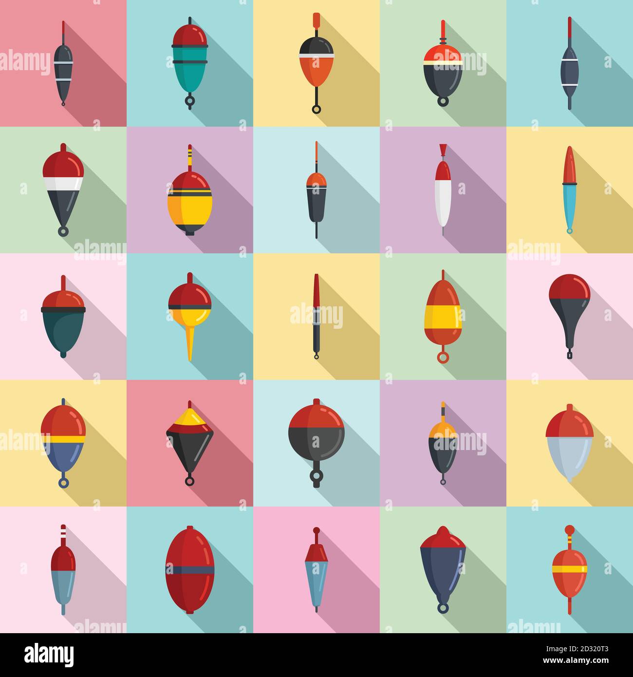 Bobber icons set. Flat set of bobber vector icons for web design Stock ...