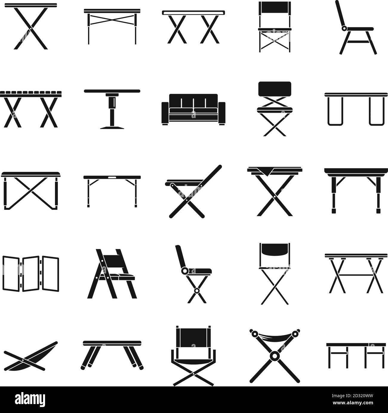 Home folding furniture icons set. Simple set of home folding furniture ...