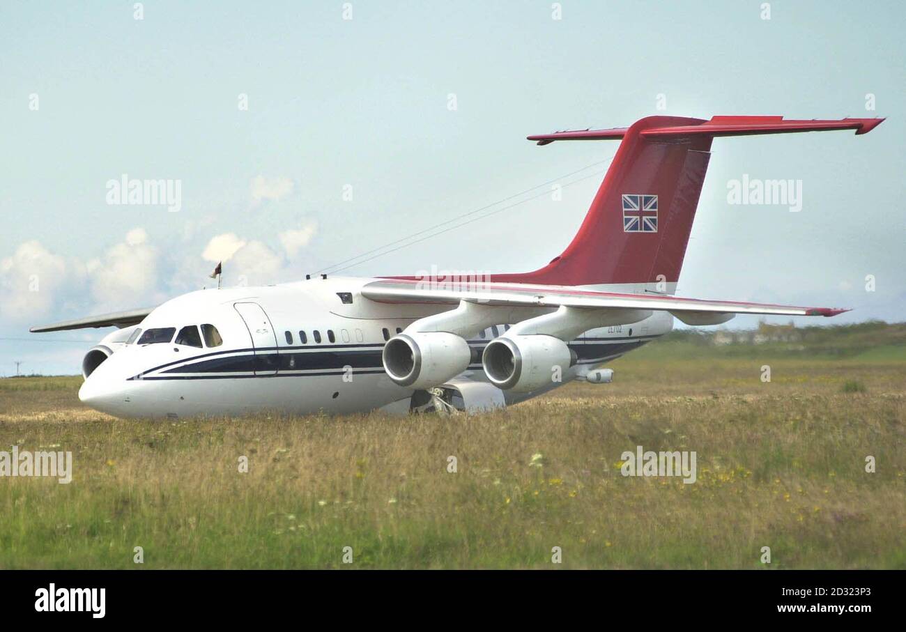 The BAe 146 jet on which the Queen Mother arrived at Scotland's Wick Airport before being taken ...
