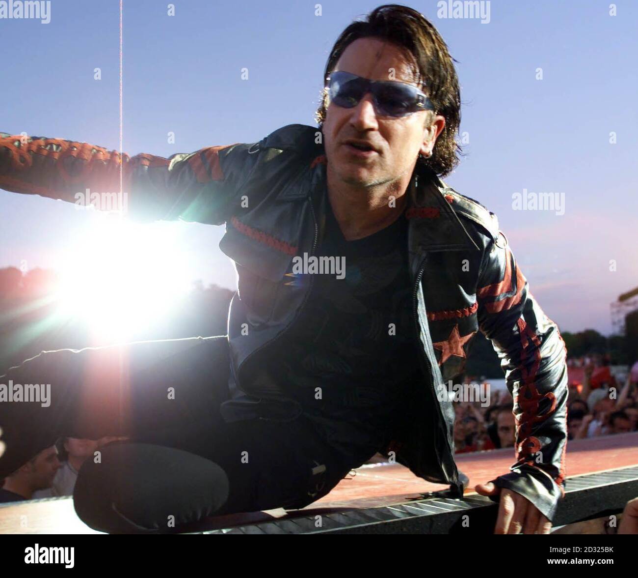 Top of the bill U2's Bono on stage at the Slane 2001 Concert, being ...
