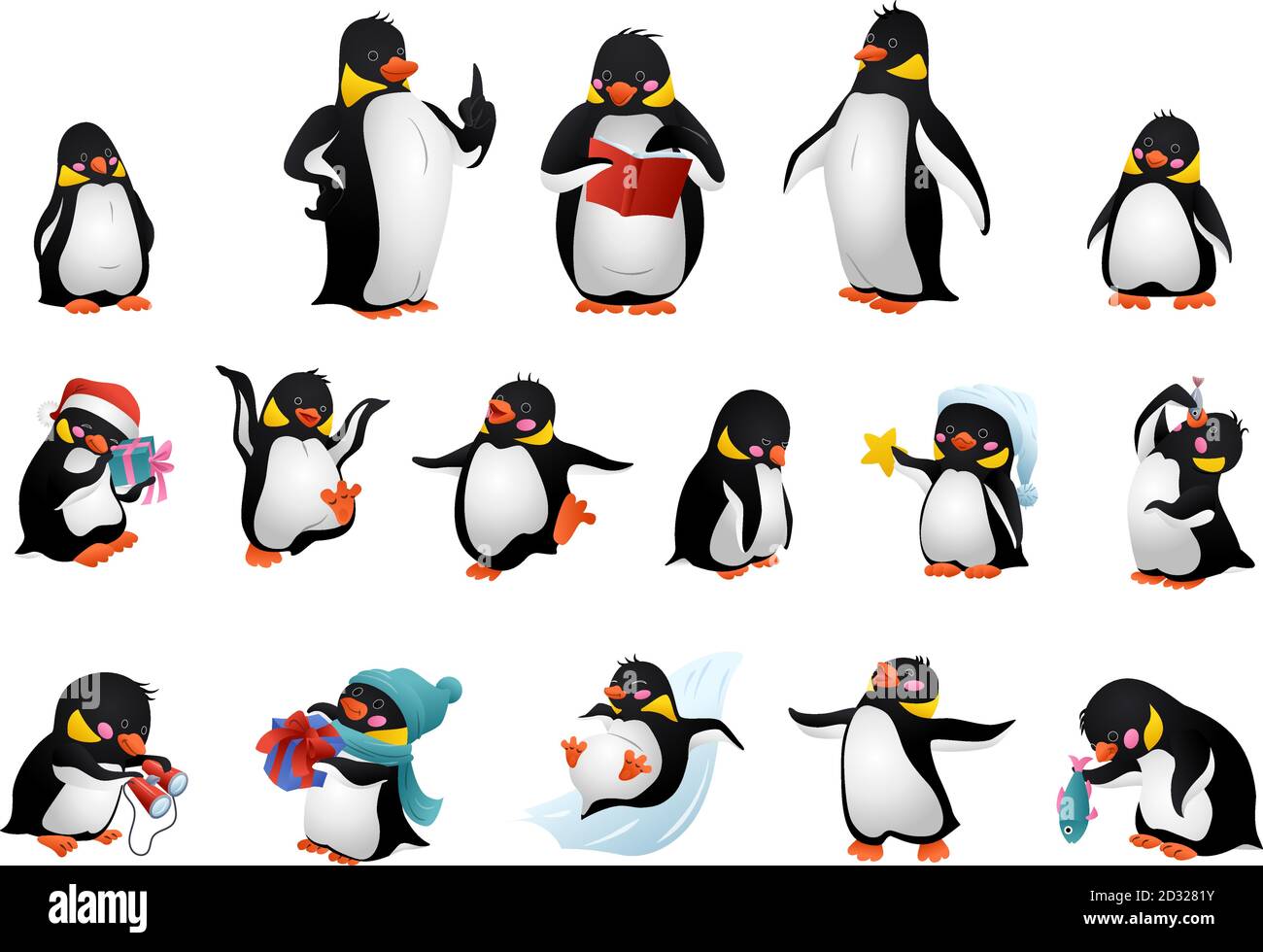 Penguin icons set. Cartoon set of penguin vector icons for web design ...