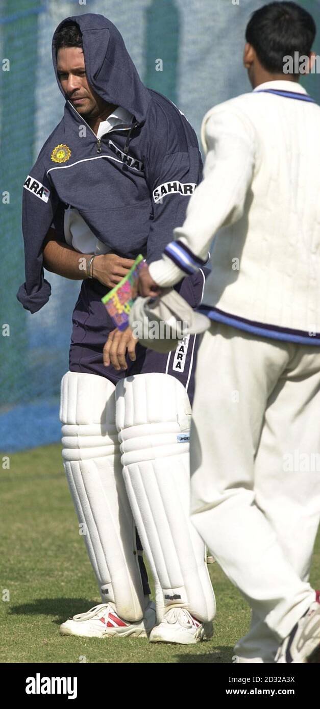 Indian batsman Sachin Tendulkar at net practice at the PCA Stadium ...