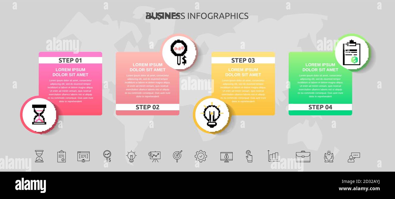 Infographics circles with 4 steps, squares. Vector template used for diagram, business, web ...