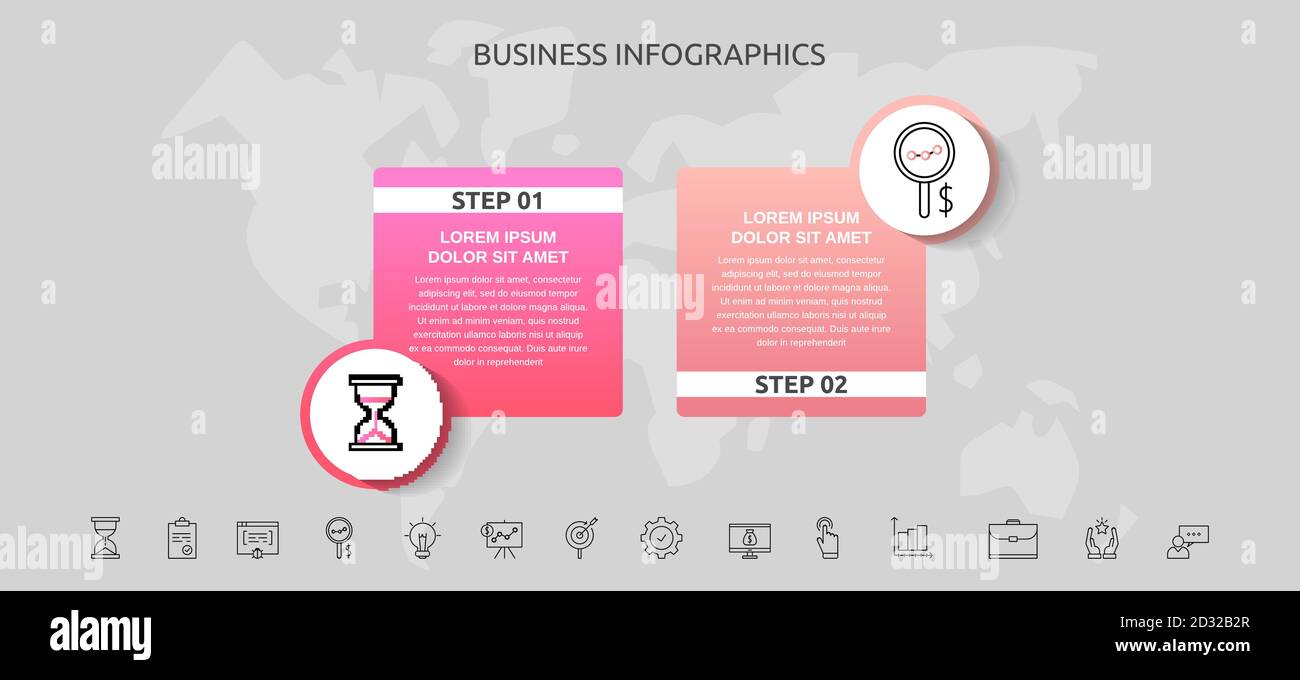 Infographics circles with 2 steps, squares. Vector template used for diagram, business, web ...