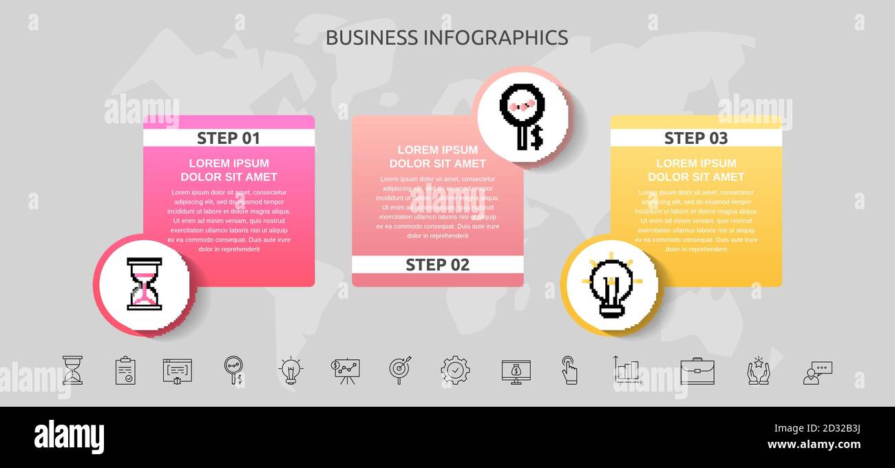 Infographics circles with 3 steps, squares. Vector template used for diagram, business, web ...