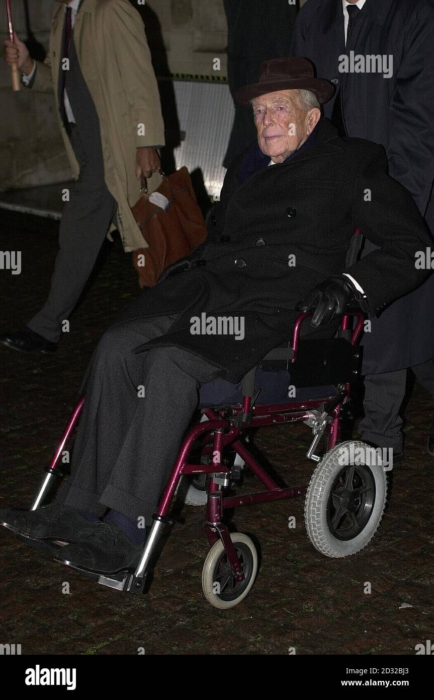Lord Shawcross after attending a Service of Thanksgiving for the life ...