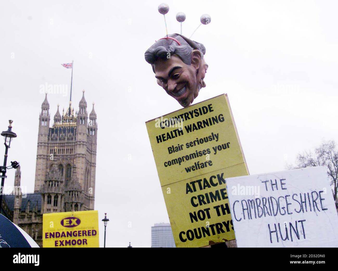 Pro- Hunt protest placards were waved in the air during a demonstration ...