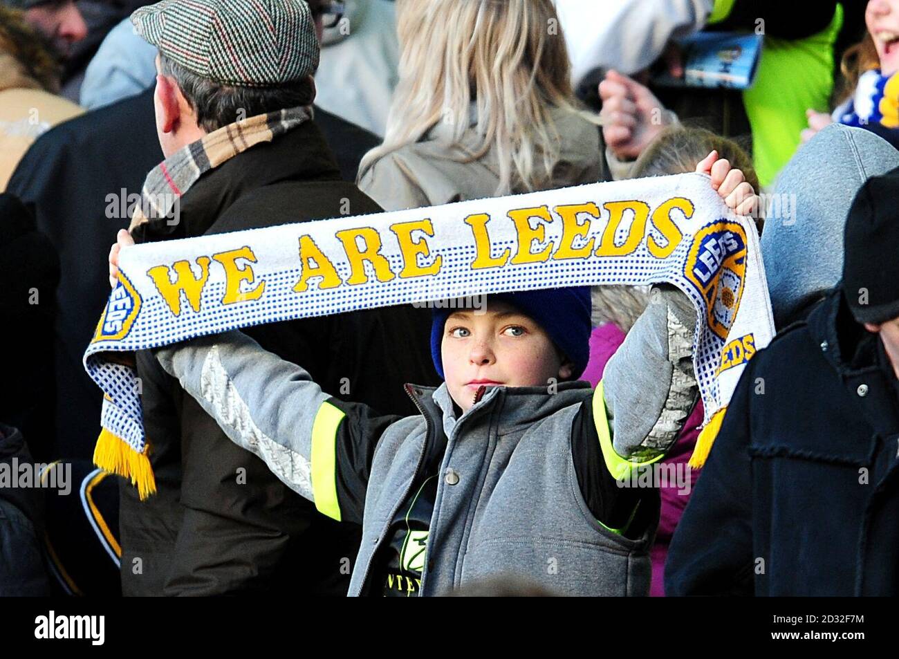A young Leeds United fan shows his passion in the stands Stock Photo ...
