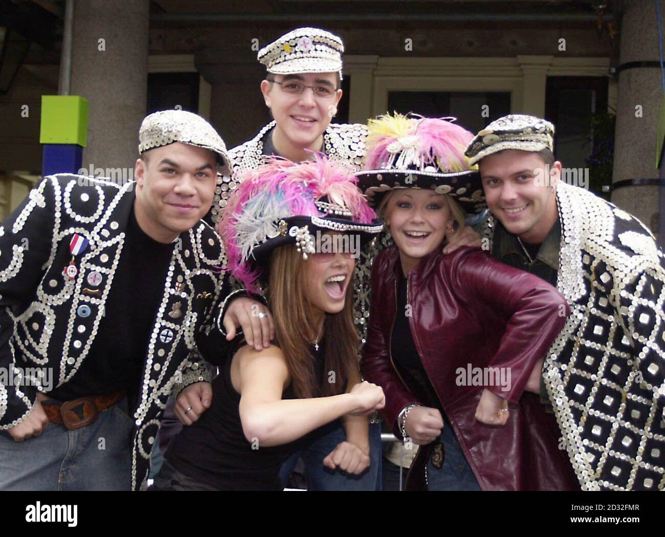 Hear'Say - frm left: Danny, Noel, Myleene, Suzanne and Johnny, dressed ...