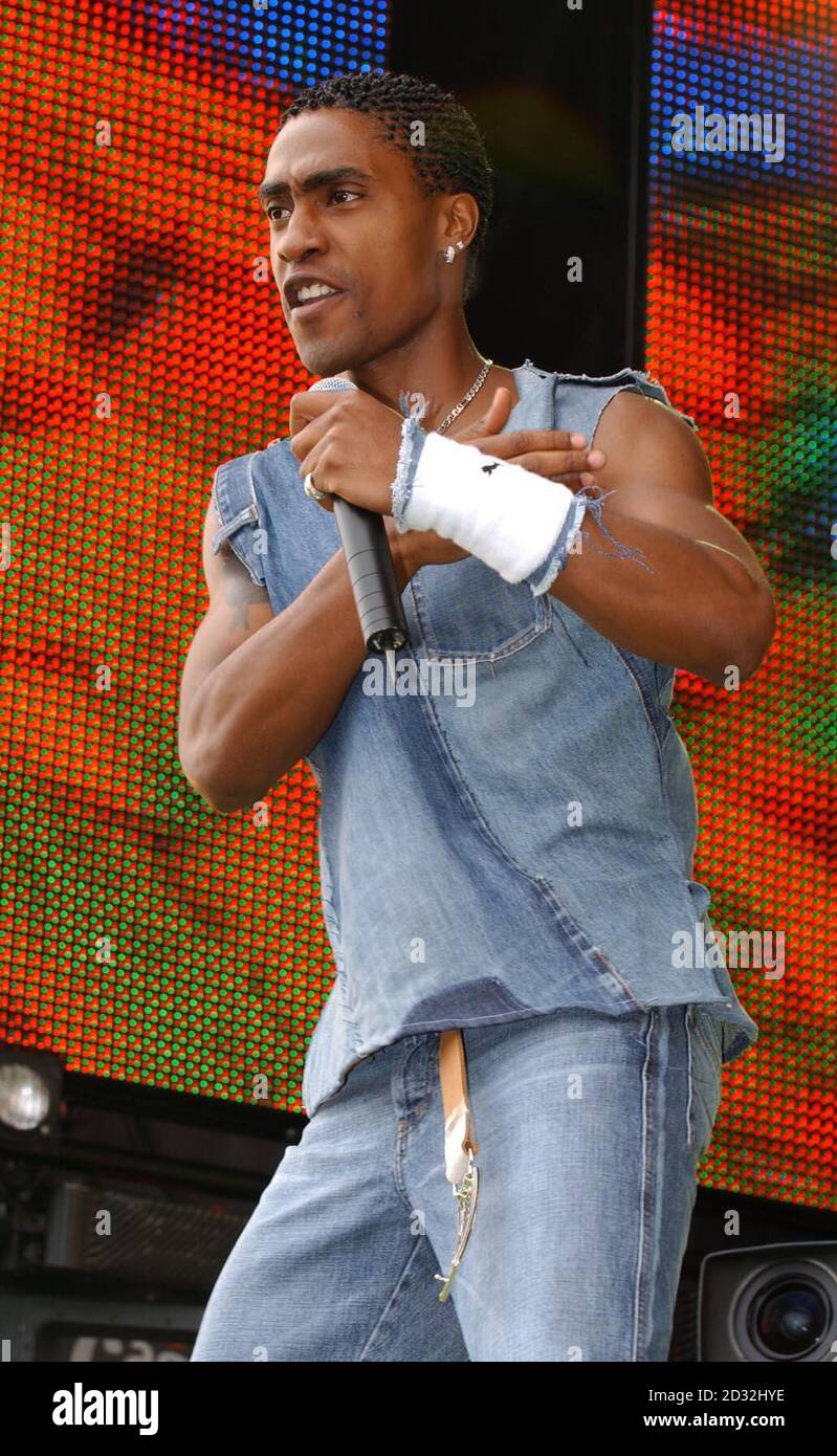 Blue's Simon Webbe performing on stage during the 95.8 Capital Radio ...