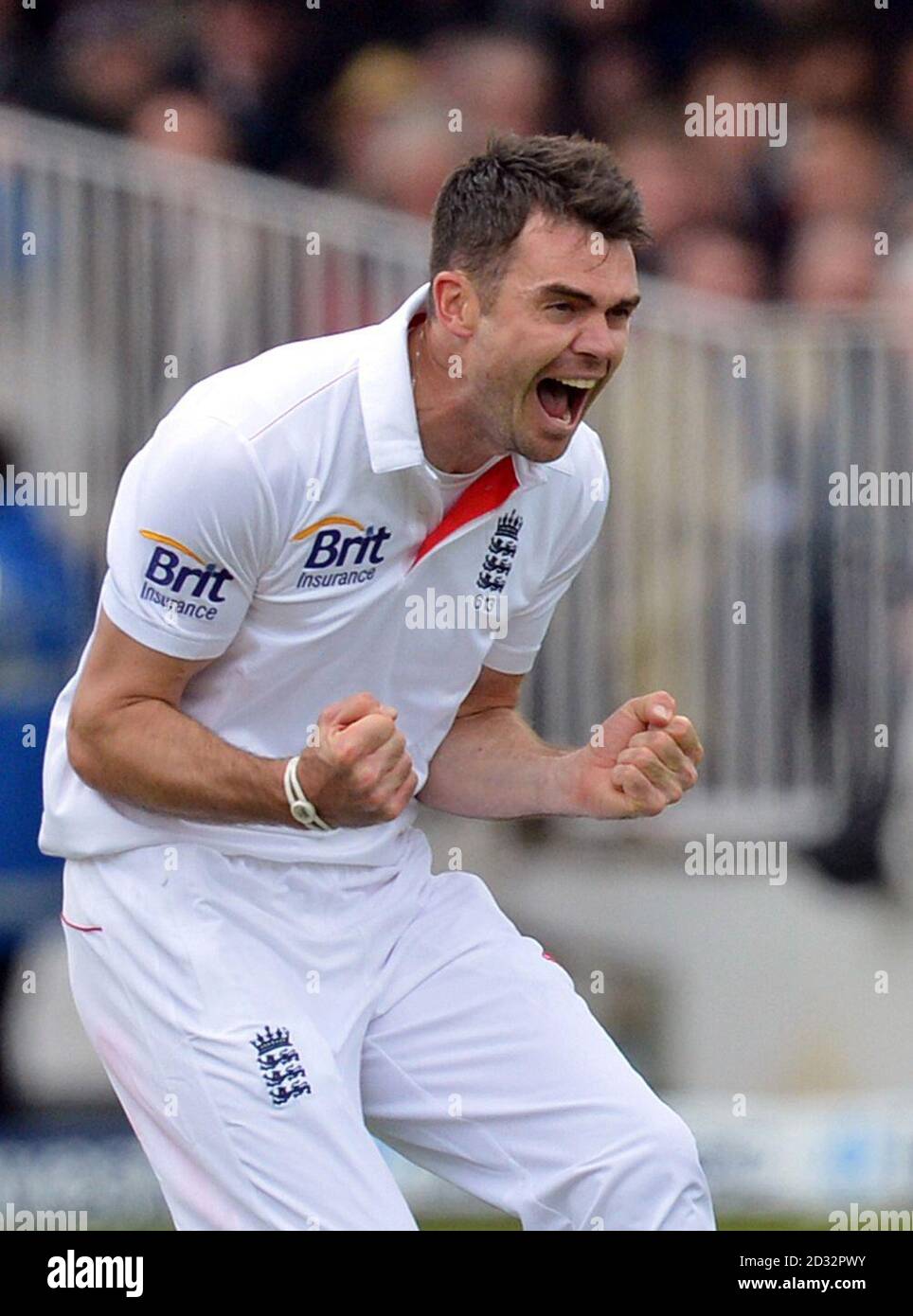 England's James Anderson (centre) celebrates taking his 300th test ...