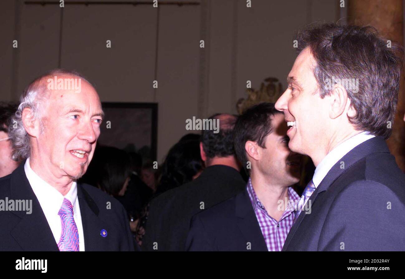 Tony Blair talks to writer Roger McGough at a drinks party at 10 ...