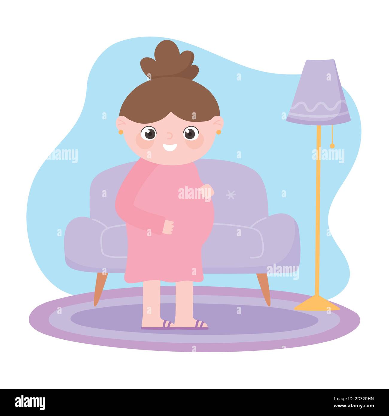 pregnancy and maternity, cute pregnant woman in living room cartoon ...