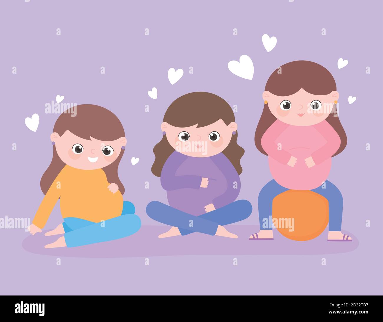 pregnancy and maternity, cute pregnant women group cartoon vector ...
