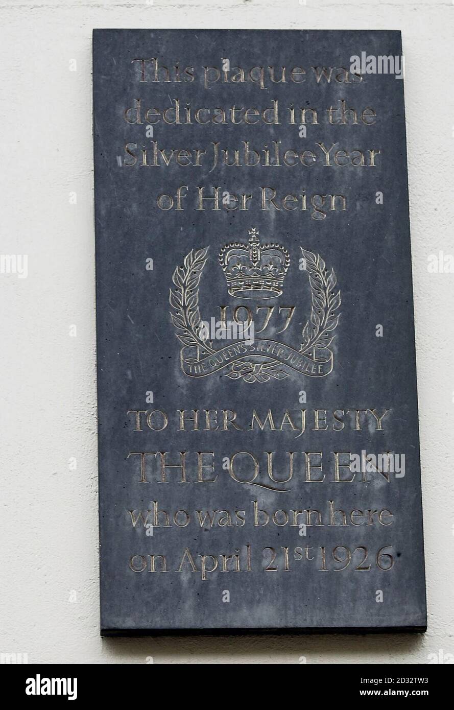A plaque commemorating the birthplace of Queen Elizabeth II at 17 ...