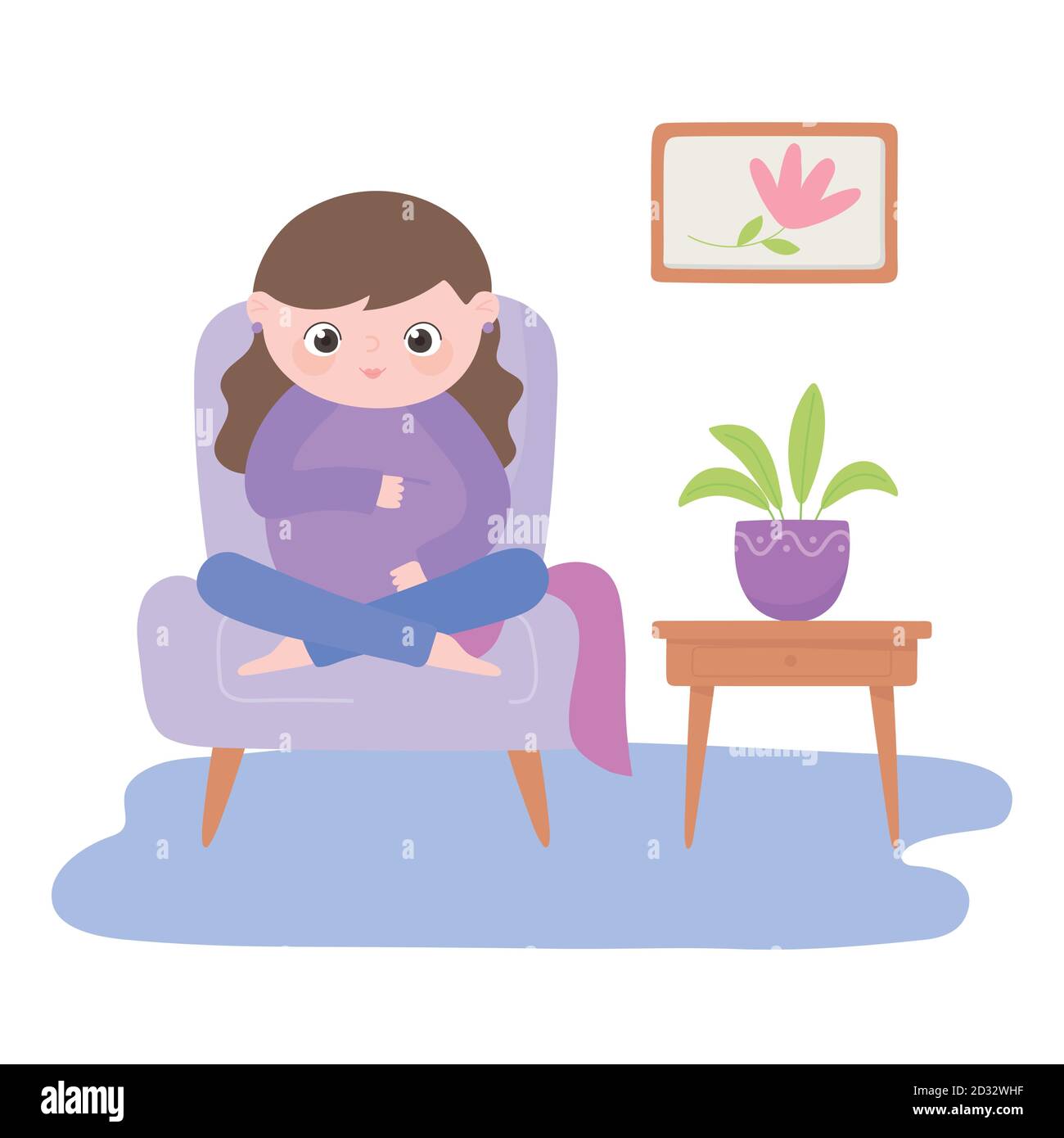 pregnancy and maternity, cute pregnant woman sitting on chair cartoon ...