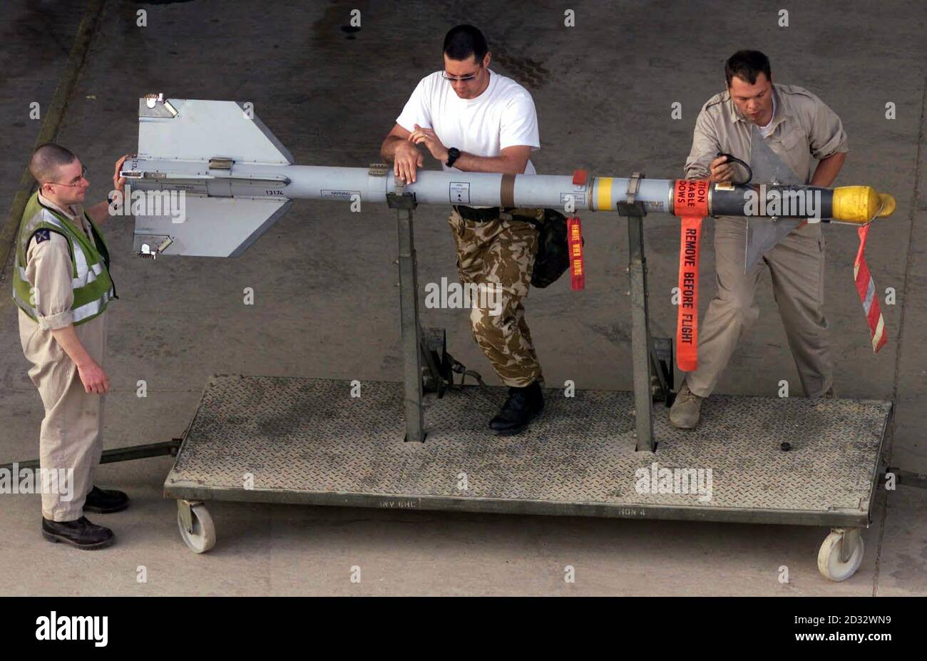 British Ground crewman based in Northern Kuwait, checking the wing of a ...