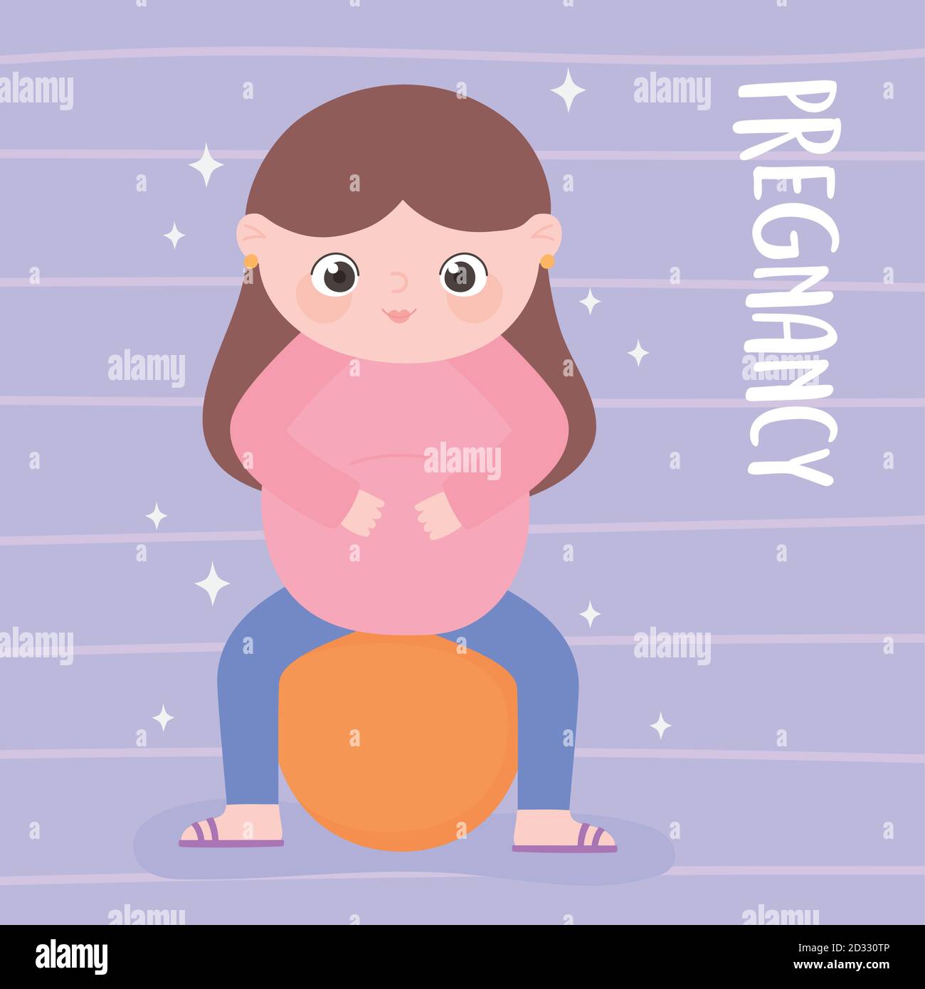 pregnancy and maternity, cute pregnant woman sitting on fitball cartoon ...