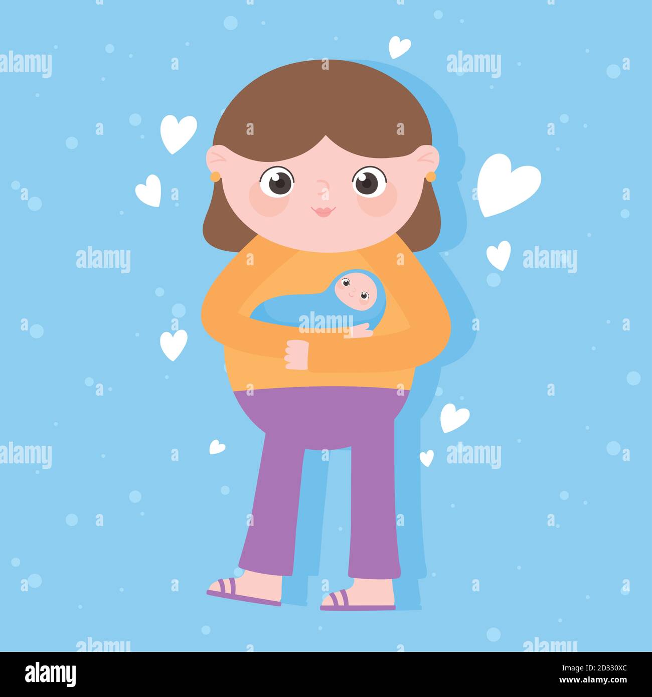 pregnancy and maternity, cute mom carrying baby cartoon vector ...