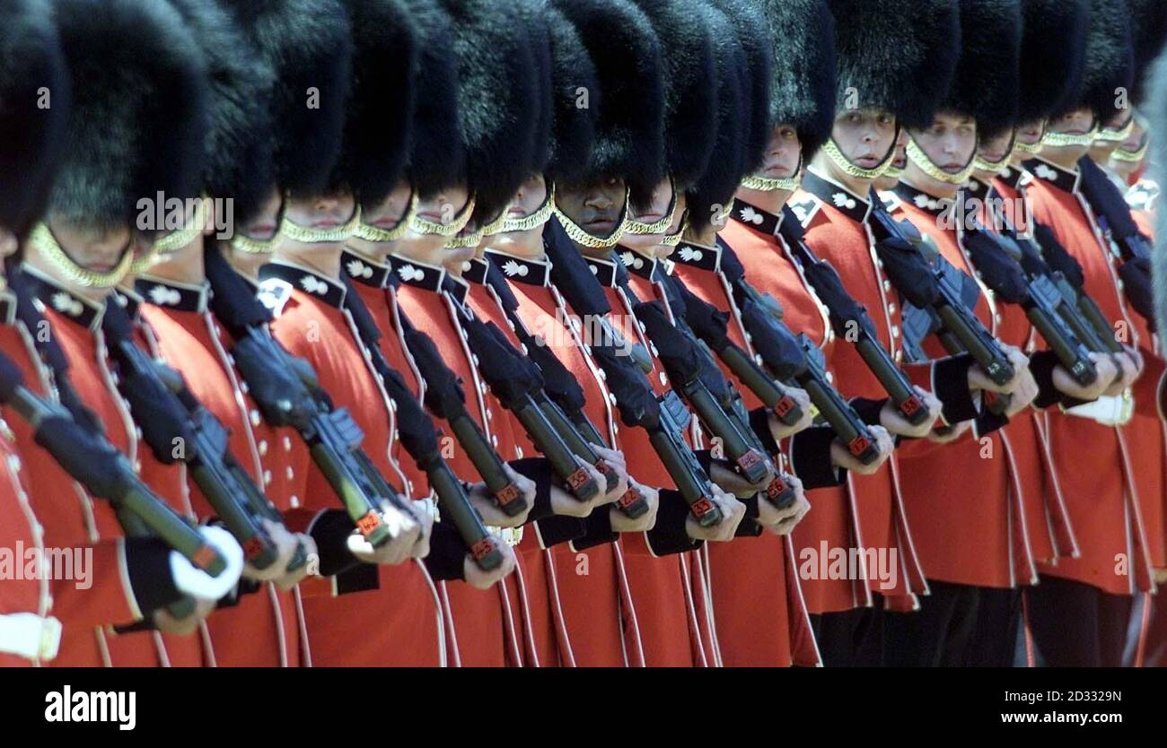 Soldiers from the 1st Bn Grenadier Guards line up during the Trooping ...