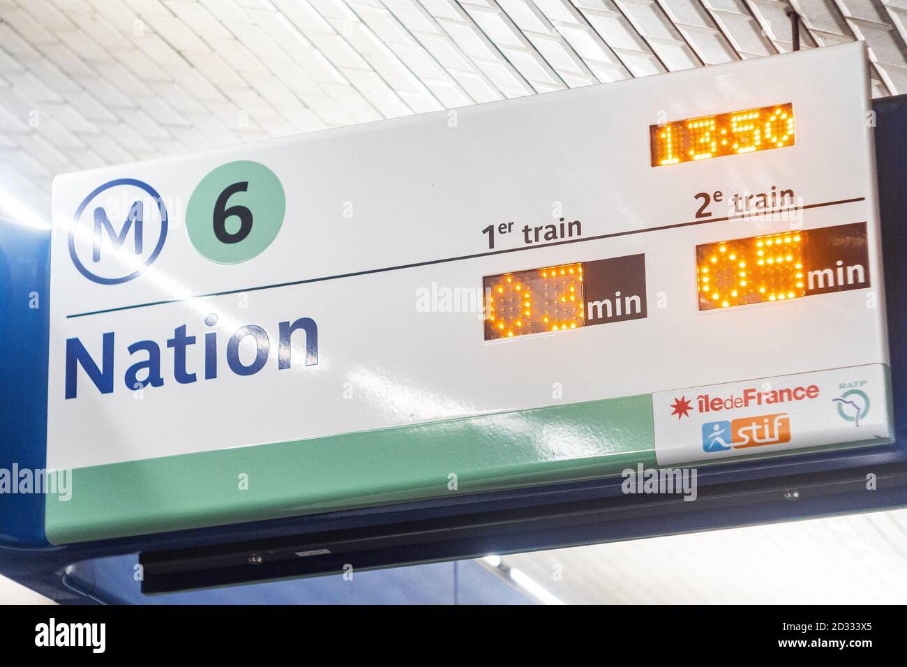 Subway information sign close up , Paris, France. Line 6 towards ...