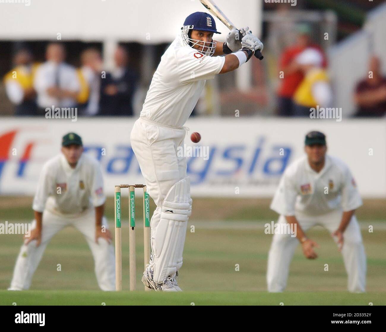 England's Mark Butcher takes on the South African attack during the ...