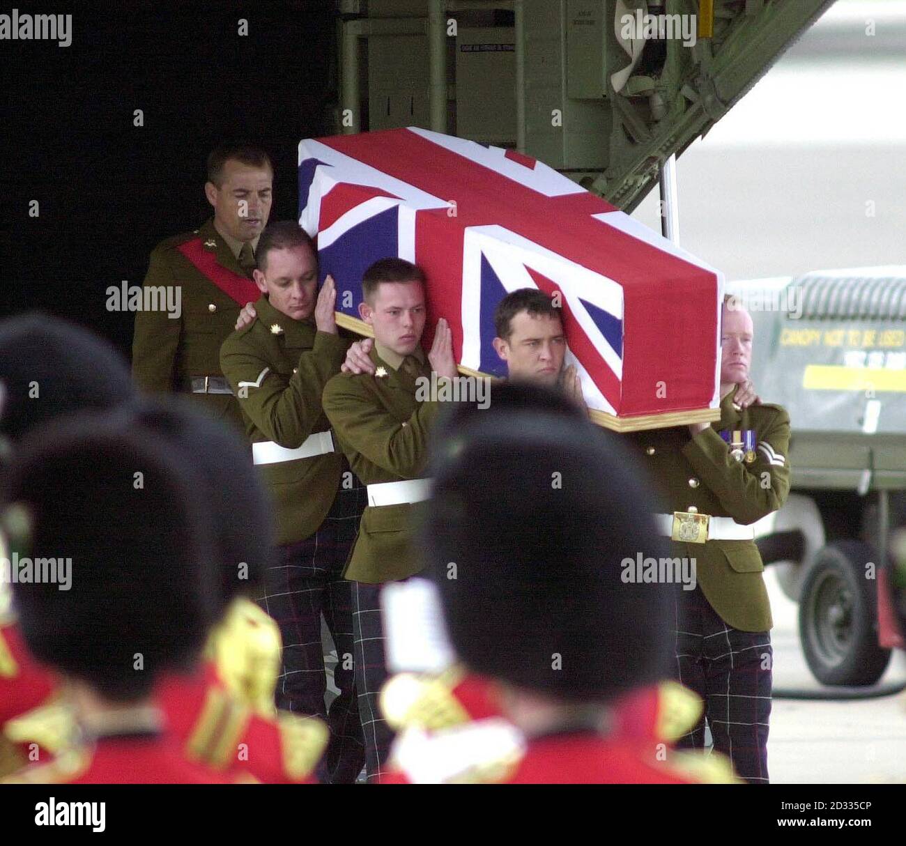 The coffin of Fusilier Russell Beeston, 26, from Govan in Glasgow is ...