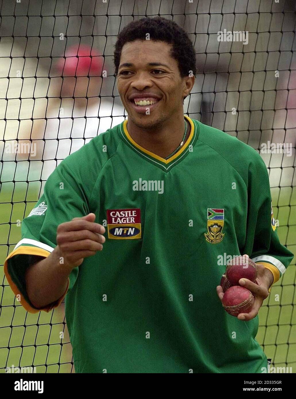 South African bowler Makhaya Ntini in the nets at the Oval, London ...