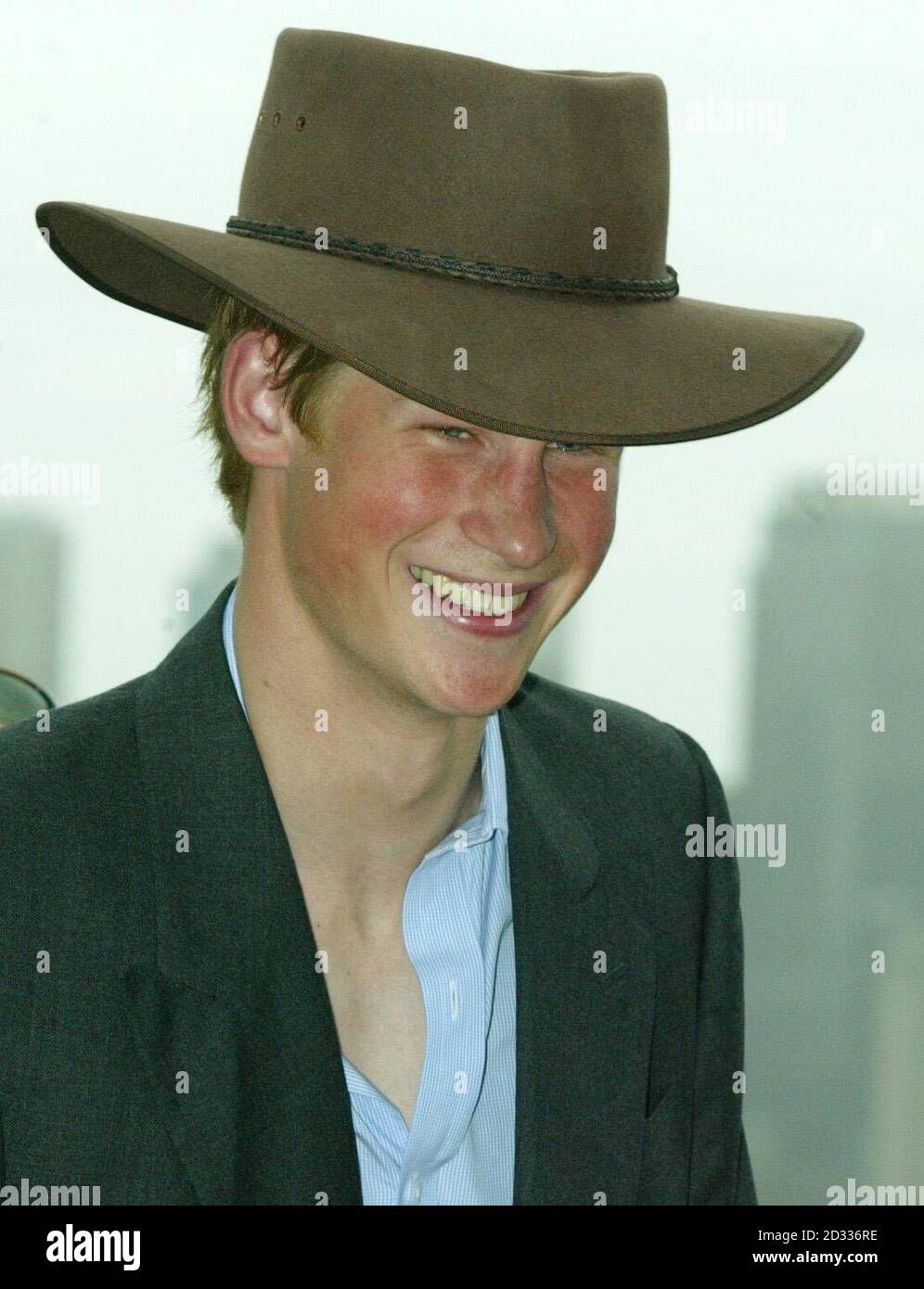 Prince Harry wears an Akubara hat during a photocall at Taronga Zoo in ...