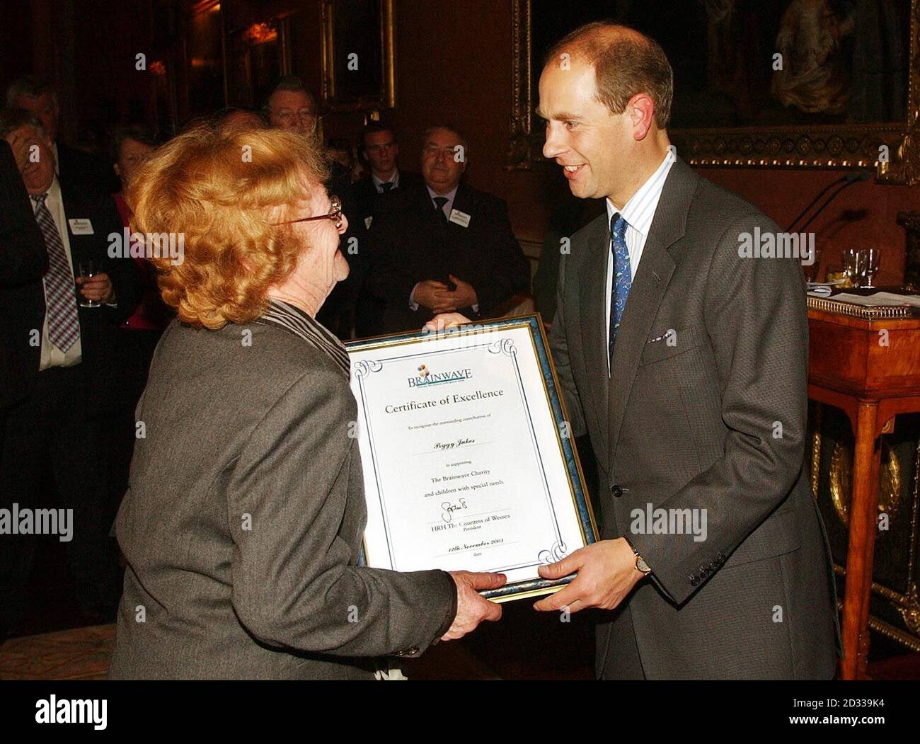 Peggy Dukes with the Earl of Wessex attending a "Brainwave" reception ...